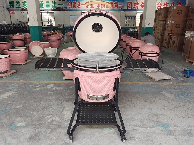 Charcoal 22 Inch Pink Ceramic Kamado Grills BBQ Bamboo Handlle
